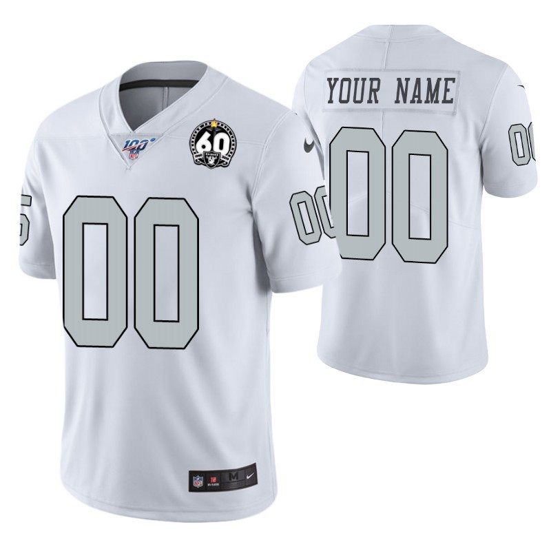 Men's Las Vegas Raiders Custom 60th Anniversary White Color Rush Jersey ...